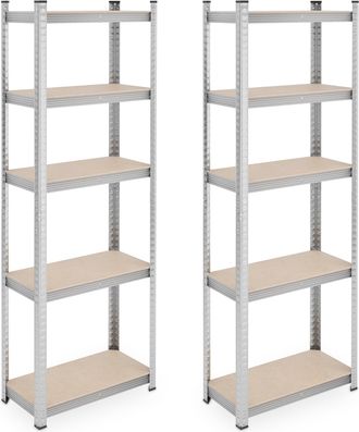 Relaxdays Schwerlastregal 2er Set, HxBxT: 180x60x30 cm, 500 kg, Stahl, Lagerregal, Keller, Garage, zum Stecken, Silber