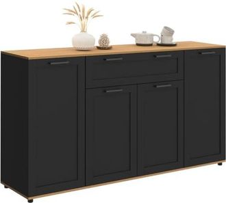 IDMarket Buffet 140 cm VITO 4 Portes et 1 tiroir Noir et Bois
