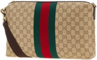 Gucci GG Fabric with Web Stripe Crossbody Bag - Beige