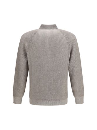 Brunello Cucinelli Cashmere Milano Stitch Polo Sweater - Gray