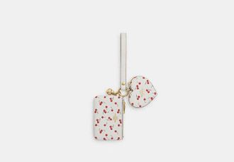 Coach Herz-Pouch Mit Handgelenkschlaufe, Kirschprint Und Anh&auml;nger