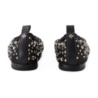 Tory Burch Womens Crystal Ballerinas Black Nylon