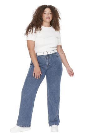 Trendyol Trendyol Damen High Waist Plus Size Jeans, Marineblau, 68 Größen