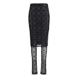 Marine Serre Jupe-pantalon Moonogram en mesh floqu&eacute; - Femme - Pantalons - Noir - Taille: 38 FR