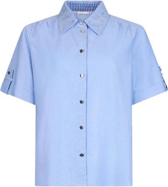 Liu Jo Femme, Blouses et Chemises, Bleu, Taille: 40 FR Bejewelled Oxford Shirt