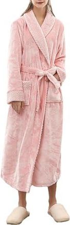 Generic Peignoir Femme Hiver Longue Manche Jacquard Maxi Ceinture Poche Color Block