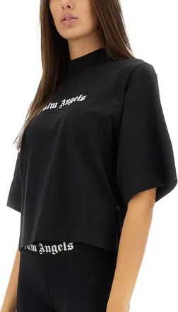 Palm Angels Logo-Print Cotton Cropped T-Shirt - Black