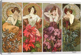 Posterlounge Die Edelsteine Leinwandbild von Alfons Mucha 30 x 20 cm Grün Wandbilder Wanddeko