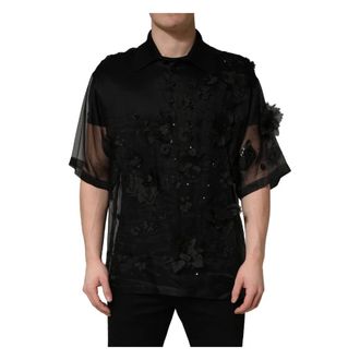 Dolce & Gabbana Floral Applique Sheer Kurzarmhemd - - Shirts - Damen - Schwarzk - XL