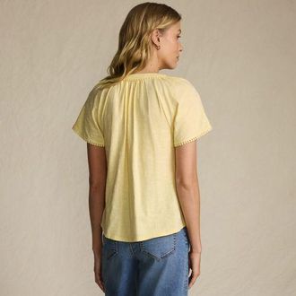 Lands End Flammgarn-Shirt mit Tunika-Ausschnitt, Damen, Gr&ouml;&szlig;e:32-34 regular, Gelb, Baumwolle, by Lands End