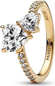 Pandora Pandora Timeless Bague scintillante Coeur Double en métal plaqué or 14 carats avec zircones cubiques transparentes, taille 50