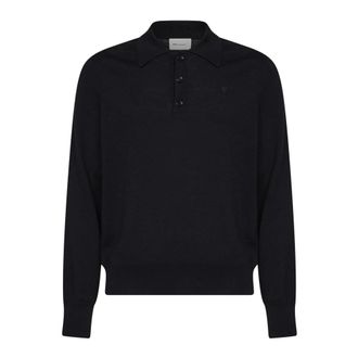 Ami Homme, Tops, Noir, Taille: M Polo en laine avec Ami de Coeur