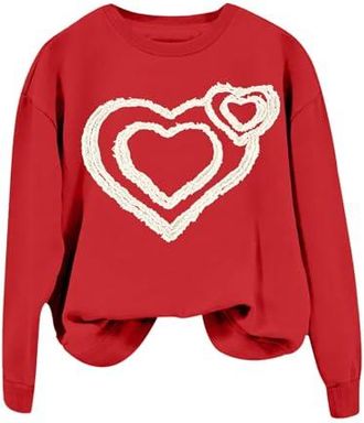 Generic T-shirt imprim&eacute; &agrave; manches longues et col rond pour femme pour la Saint-Valentin 2026, Rouge, XXL
