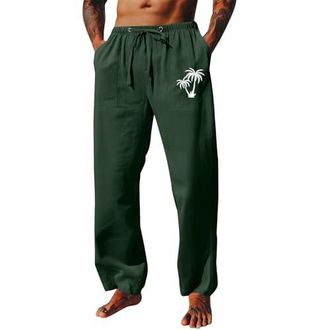 Generic Pantalon dentra&icirc;nement en coton et lin pour homme - Coupe ample - Taille &eacute;lastique - Jambes droites - Pour l&eacute;t&eacute;, le yoga, la plage, caf&eacute;, 5XL