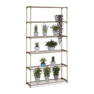 Relaxdays Blumenregal, HxBxT: 174 x 91 x 28 cm, 6 Ablagen, Stecksystem, Metall & Kunststoff, Gew&auml;chshaus Regal, braun