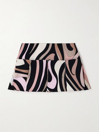 Pucci Mini-jupe En Gabardine De Coton Mélangé Imprimée À Plis Et À Finitions En Soie Marmo - Rose