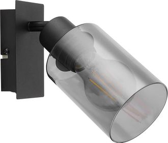 Globo Lighting Wandleuchte schwarz Schlafzimmerlampe Bettlampe Rauchglas Wandlampe mit beweglichem Strahler, 1x E27, BxH 9 x 20 cm