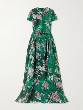 Erdem Robe Aus Organza Mit Blumenprint Und G&uuml;rtel - Gr&uuml;n
