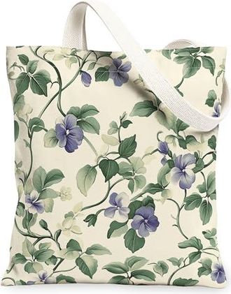 Generic Sac fourre-tout en toile de pervenche printani&egrave;re pour le shopping, 33 x 38,1 cm, motif floral sauvage vintage, sac d&eacute;picerie r&eacute;utilisable pour femme,