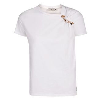 Elisabetta Franchi Dekoratives Broschen-Viskose-T-Shirt - - Tops - Damen - Wei&szlig; - S