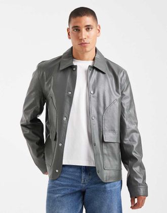 Asos Blouson Harrington en similicuir - Gris-Vert