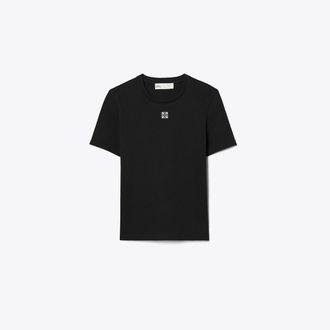 Tory Burch Damen Geripptes Baumwoll-T-Shirt
