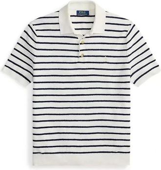 Polo Ralph Lauren Homme, Tops, Blanc, Taille: XL Pull Polo en m&eacute;lange de coton &agrave; manches courtes