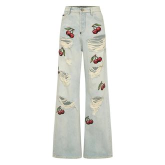 Philipp Plein Denim Hosen Skater Fit Cherries Destroyed - - Jeans - Damen - Blau - W25