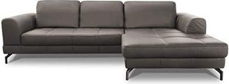 Cavadore Ledergarnitur Benda/ Großes Ecksofa mit XL-Longchair rechts & Federkern / Inkl. Sitztiefenverstellung / 284 x 87 x 175 / Echtleder: graubraun