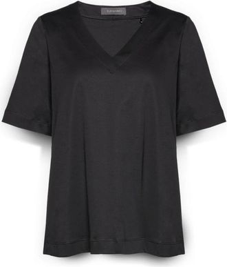 Elena Miro Femme, Tops, Noir, Taille: 48 FR T-shirt en coton &agrave; col en V