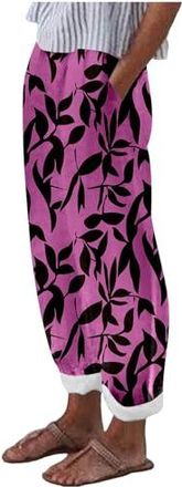 Generic Pantalon en coton et lin pour femme - Jambe large - Pantalon de plage d&eacute;t&eacute; pour femme - Confortable - Pantalon de yoga Palazzo XIYU26028, rose vif, XX