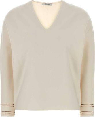 Max Mara Mxmundici V-Ausschnitt Strickoberteil - - Knitwear - Damen - Wei&szlig; - M