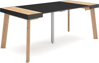 Skraut Home | Ausziehbarertisch | Multifunktionaler ausziehbarer | 180 | F&uuml;r 8 G&auml;ste | H&ouml;lzerne Beine | Moderner Stil | Eiche Schwarz