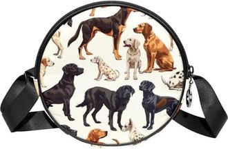 Generic Sac &agrave; bandouli&egrave;re rond pour femme, motif caniche artistique, petit sac &agrave; bandouli&egrave;re avec fermeture &eacute;clair, bretelles r&eacute;glables, sac &agrave; main rond d&eacute;con