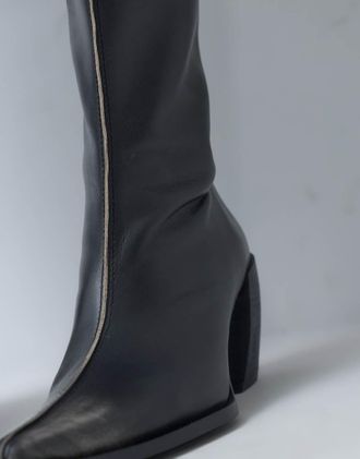 Asos Renzo bottes western premium en cuir v&eacute;ritable noir vieilli