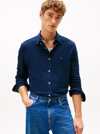 Tommy Hilfiger Langarmhemd TOMMY HILFIGER KNIT PIQUE FEATHERWEIGHT, Herren, Gr. XXL, N-Gr, schwarz night navy, Web, Obermaterial: 100% Baumwolle, regular fit, Mansch