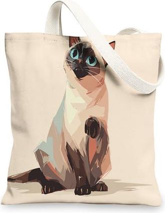 Generic Sacs fourre-tout élégants en toile motif félin, sacs de courses réutilisables, légers et lavables avec bandoulière, beige, 13x15 Inch