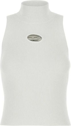 Diesel Femme, Tops, Blanc, Taille: 42 FR Haut sans Manches &agrave; Col Montant et C&ocirc;tel&eacute;