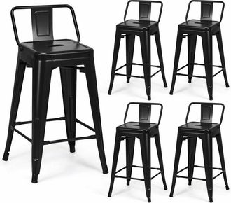 Costway Costway - Lot de 4 tabourets de bar m&eacute;tal empilables - Dossier amovible - Hauteur dassise 62 cm - Pieds en caoutchouc antid&eacute;rapants - Pour caf&eacute; et