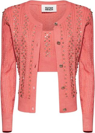 Silvian Heach Femme, Pulls, Rose, Taille: 40 FR Cardigan Court avec Appliqu&eacute;s D&eacute;coratifs