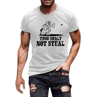 Generico T-shirt d&eacute;t&eacute; confortable &agrave; manches courtes en coton respirant avec imprim&eacute; sur le th&egrave;me du baseball, blanc, XXXL