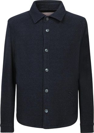 Herno Homme, Chemises, Bleu, Taille: XL Wool Herringbone Overshirt