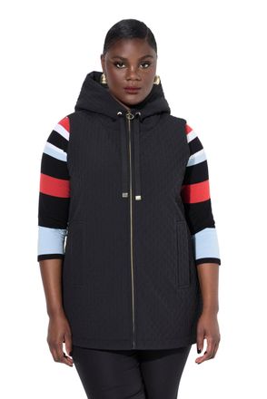 Ulla Popken Damen große Größen Übergrößen Plus Size Weste, A-Linie, Kapuze, Zipper, wattiert schwarz 50+ 835658130-50+