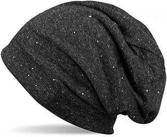 styleBREAKER Bonnet Classique Type Beanie, avec Application de Beaux Clous en Strass, Unisexe 04024037, Couleur:Noir chiné/Aspect usé