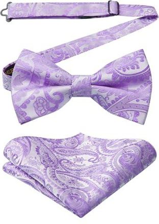 Hisdern Noeud Papillon Homme Lilas Élégance Formelle Noeuds Papillon et Mouchoir Déjà Noue Réglable Couleur Unie Noeud de Papillon pour Mariage Fête