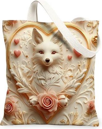 Generic Sac fourre-tout en toile motif renards 33 x 38 cm, sac d&eacute;picerie r&eacute;utilisable pour femme, motif animal de voyage, d&eacute;coration cadeau