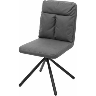 Hhg Chaise de salle &agrave; manger 735, chaise de cuisine, pivotante, auto-position, tissu, gris