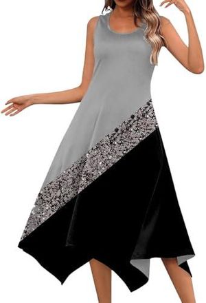 Generic Robes boh&egrave;me 2026 pour femmes, robe trap&egrave;ze d&eacute;contract&eacute;e sans manches, imprim&eacute; floral, col rond, tenue quotidienne, printemps, &eacute;t&eacute;, automne, confortab