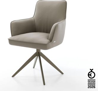 DELIFE Drehstuhl Heira-Flex mit Armlehnen Echt-Leder Schlamm Kreuzgestell breit Effektfinish Titan 360&deg; drehbar Wippfunktion Taschenfederkern, Esszimmerst&uuml;hl