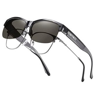 Duco 8960 Lunettes de soleil polaris&eacute;es unisexes pour porteurs de lunettes, cadre gris, lentille grise, 63